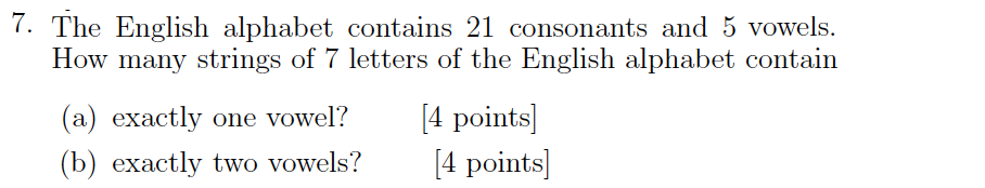 Solved The English alphabet contains 21 consonants and 5 | Chegg.com