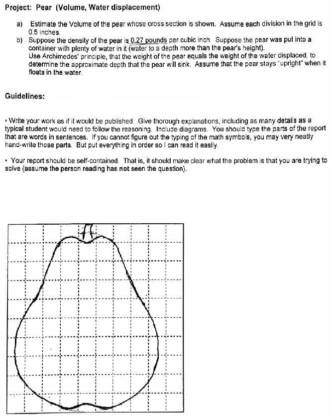Project: Pear (Volume, Water displacement) a) | Chegg.com