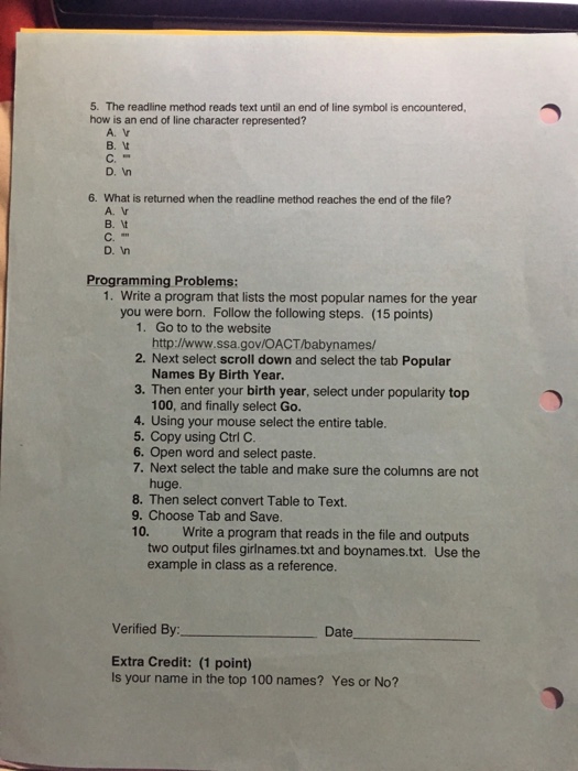 Using Python and birth year 1997 please write the | Chegg.com