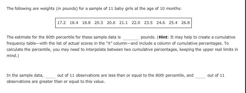 Solved The following are weights (in pounds) for a sample of | Chegg.com