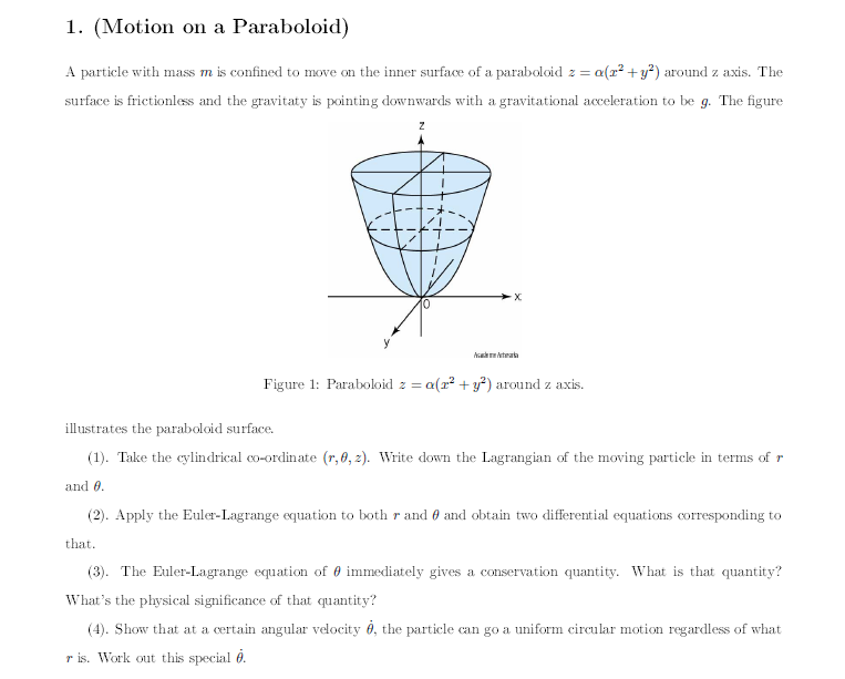 Solved A particle with mass m is confined to move on the | Chegg.com
