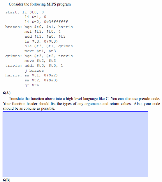 Consider the following MIPS program start: li $t0, 0 | Chegg.com