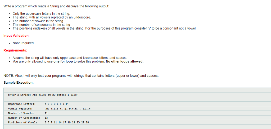 Solved Write a program which reads a String and displays the | Chegg.com