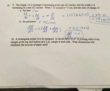 Solved The length l of a rectangle is decreasing at the rate | Chegg.com