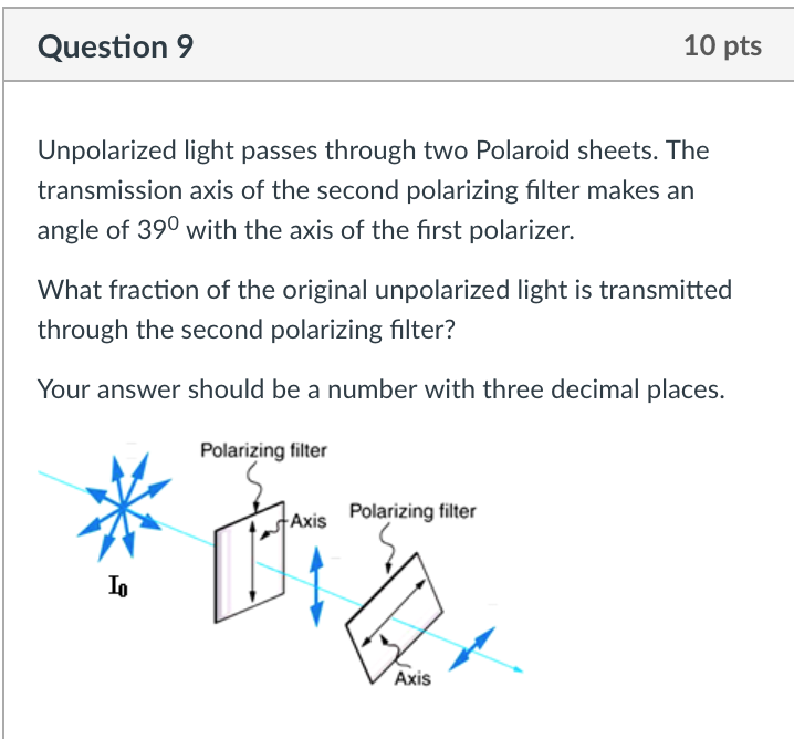 Solved Question 9 10 pts Unpolarized light passes through | Chegg.com