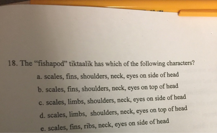 Solved The "fishapod" tiktaalik has which of the following | Chegg.com