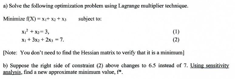 Solved Solve The Following Optimization Problem Using