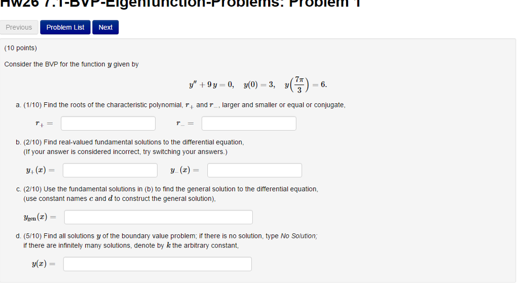 Solved Consider the BVP for the function y given by y" + 9y | Chegg.com