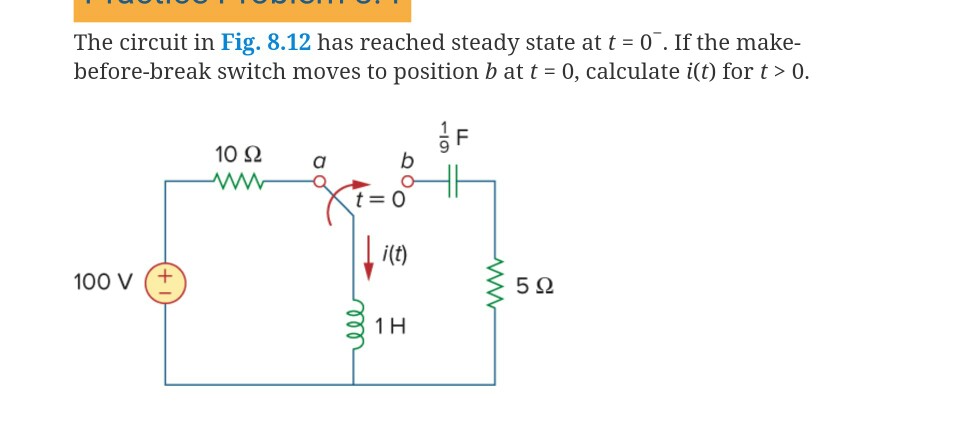 Solved The circuit in Fig. 8.12 has reached steady state at | Chegg.com