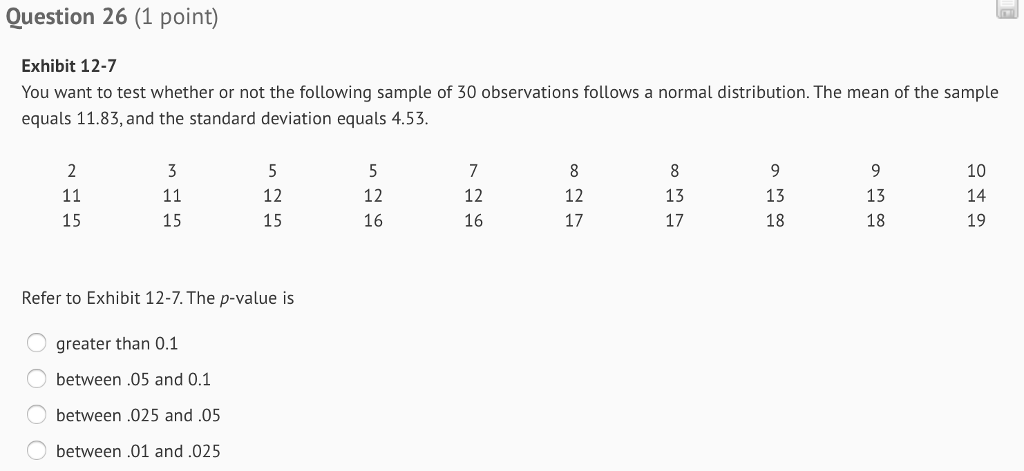 Solved Question 26 (1 point) Exhibit 12-7 You want to test | Chegg.com