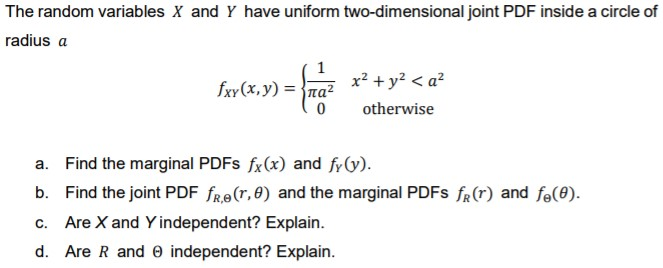 Solved The random variables X and Y have uniform | Chegg.com