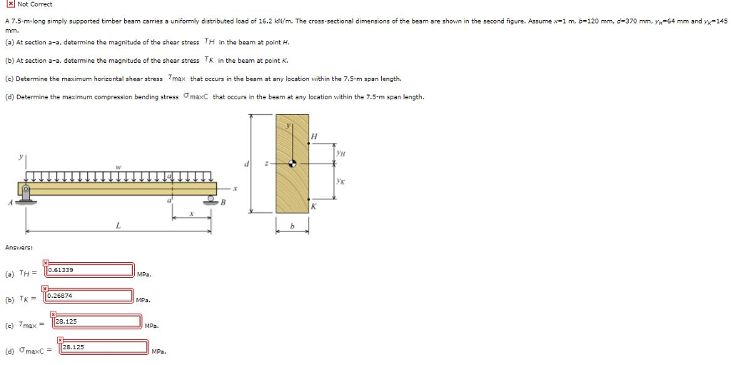 Solved Not Correct A 7.5-m-long simply supported timber beam | Chegg.com
