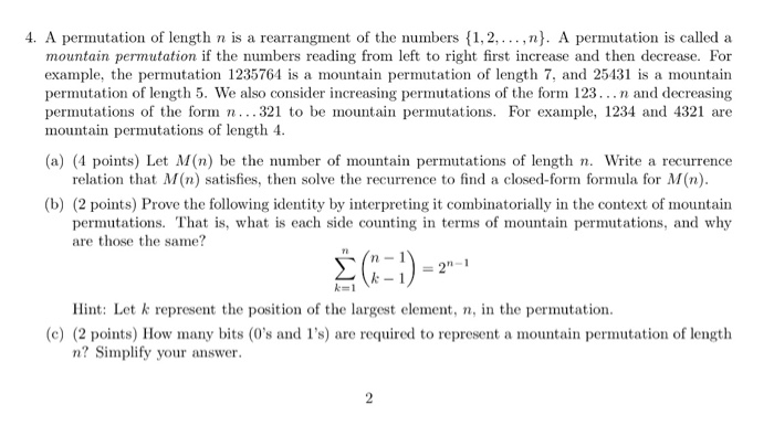 Solved A permutation of length n is a rearrangement of the | Chegg.com
