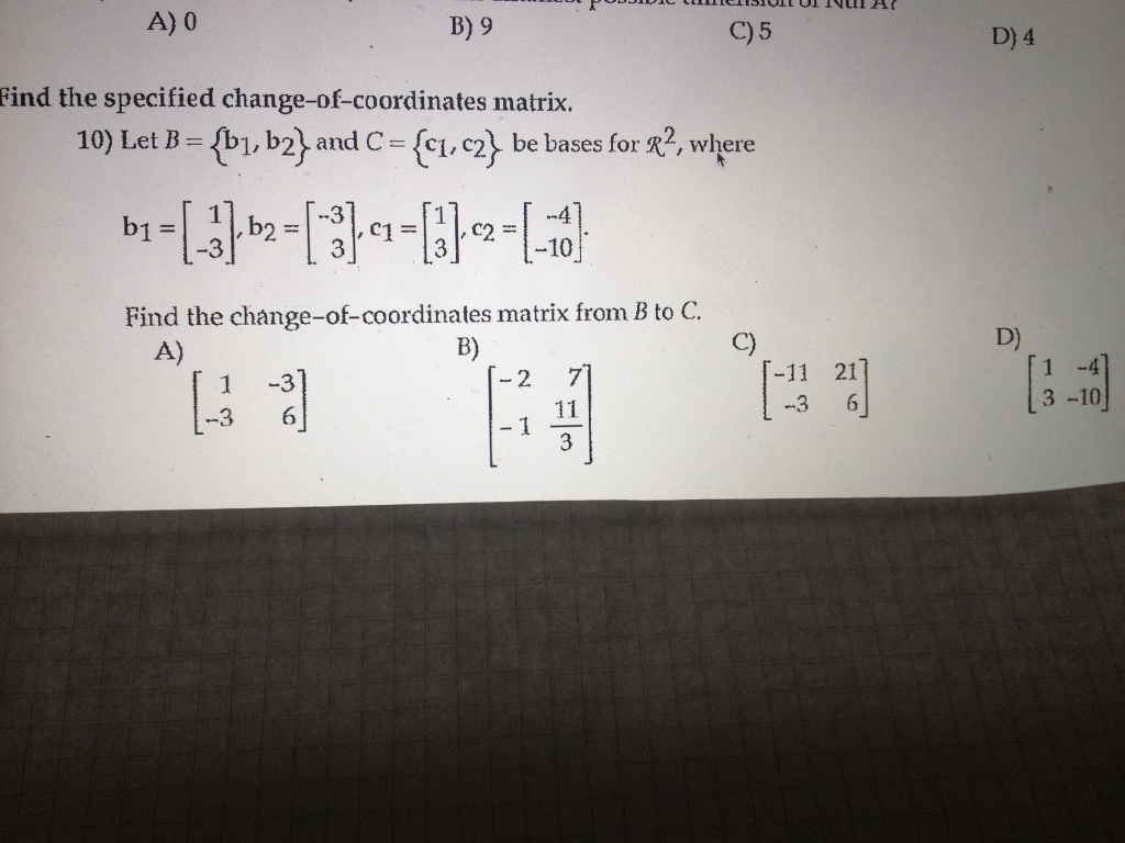 Solved Find the specified change-of-coordinates matrix. Let | Chegg.com