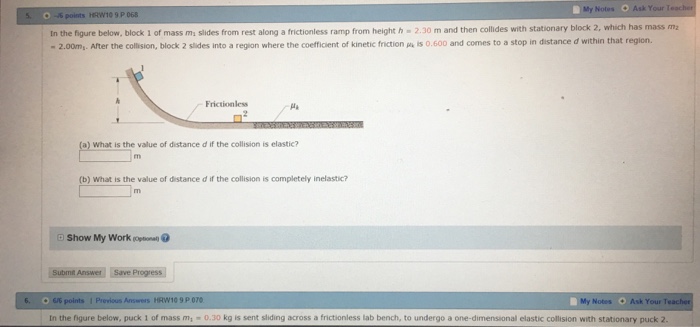 Solved Block 1 of mass m1 slides from rest along a | Chegg.com