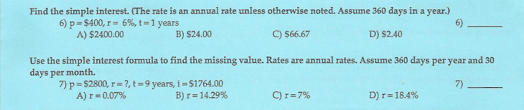 Solved Find the simple interest. (The rate is an annual rate | Chegg.com