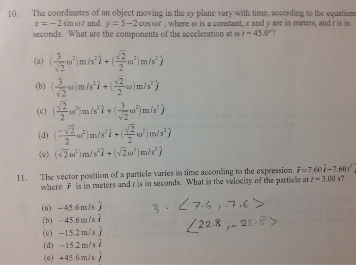 Solved The Coordinates Of An Object Moving In The Xy Plane