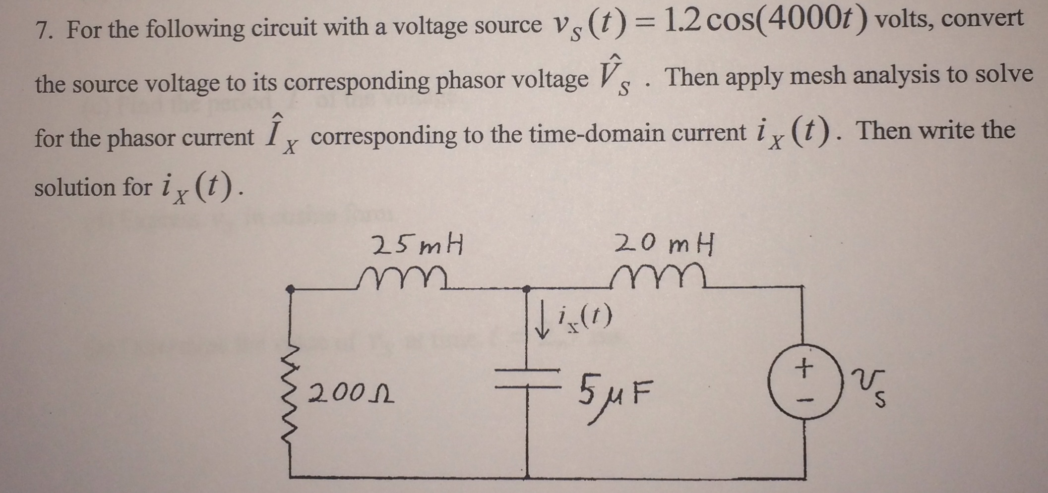 Solved For the following circuit with a voltage source Vs(t) | Chegg.com