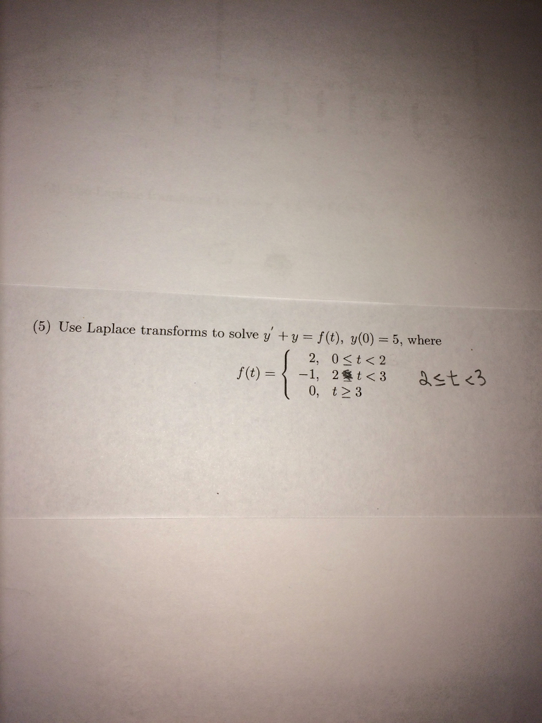 Solved Use Laplace transforms to solve y' + y = f(t), y(0) = | Chegg.com