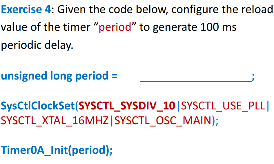 Solved Given the code below, configure the reload value of | Chegg.com