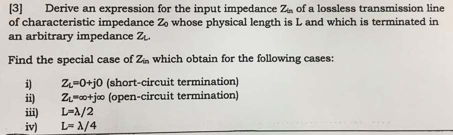 Solved Derive an expression for the input impedance Z_in of | Chegg.com