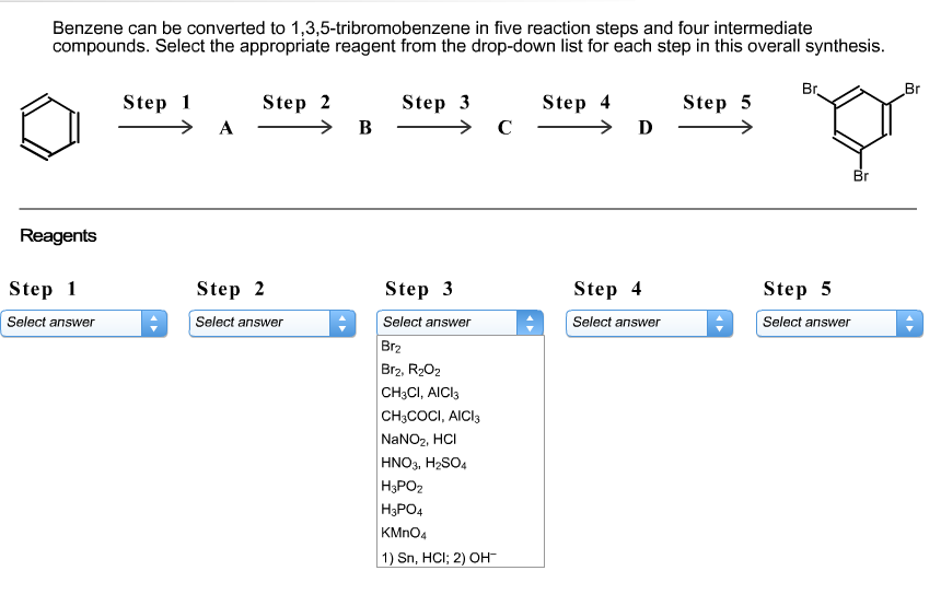 Solved Benzene can be converted to 1,3,5-tribromobenzene in | Chegg.com