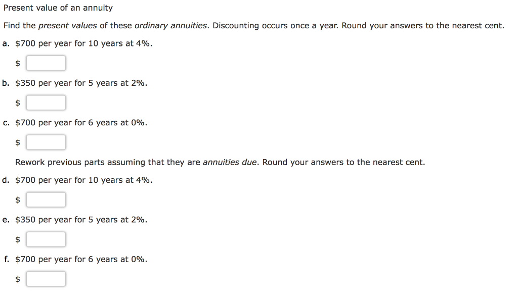 Solved Present value of an annuity Find the present values | Chegg.com