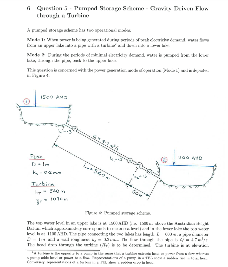 Solved 6 Question 5 - Pumped Storage Scheme - Gravity Driven | Chegg.com