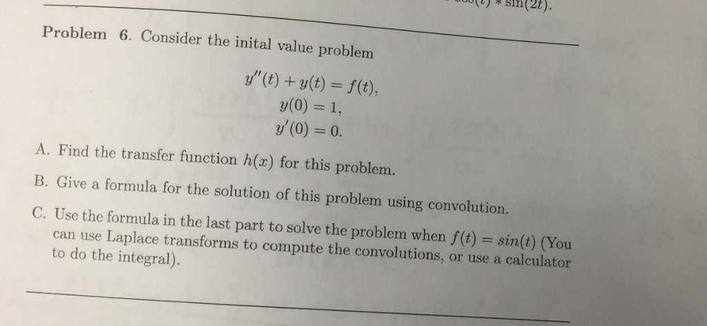 Solved Consider the initial value problem y"(t) + y(t) = | Chegg.com