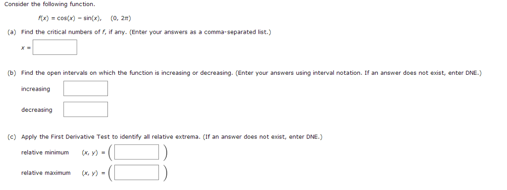 Solved Consider the following function. rx) = cos(x)-sin(x), | Chegg.com