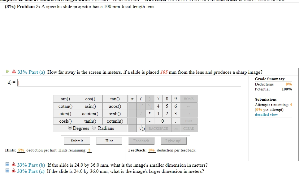Solved A specific slide projector has a 100 mm focal length | Chegg.com