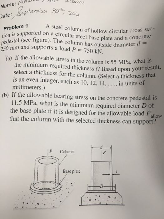 Solved A steel column of hollow circular cross section is | Chegg.com