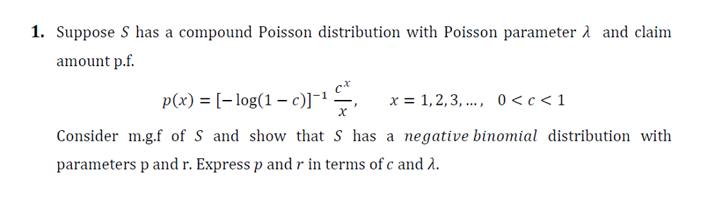 Solved I. Suppose S has a compound Poisson distribution with | Chegg.com