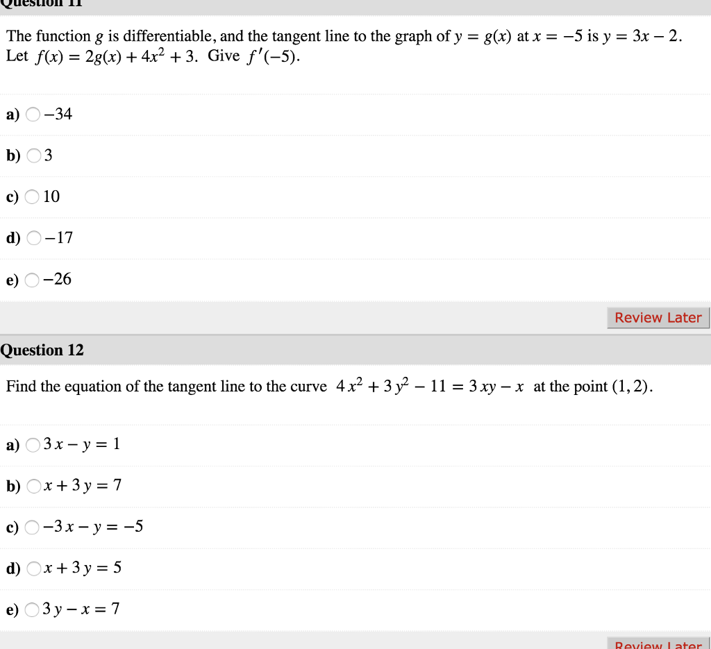 Solved Desliod The Function G Is Differentiable And The