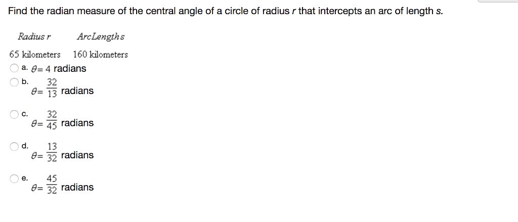 Solved Find the radian measure of the central angle of a | Chegg.com