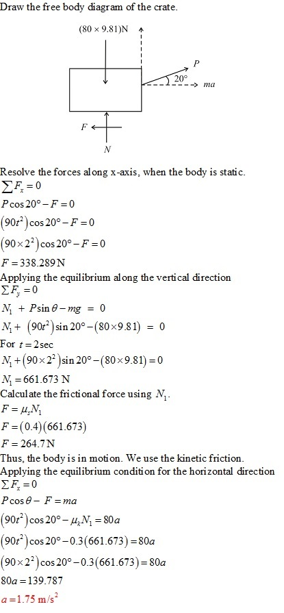 (Solved) - The crate has a mass of 80 kg and is being towed by a chain ...