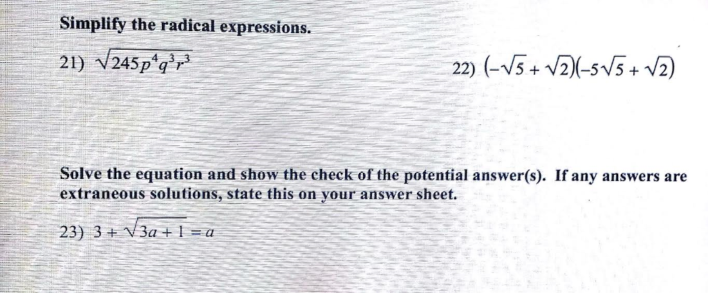 Solved Simplify the radical expressions. Squareroot 245 P^4 | Chegg.com