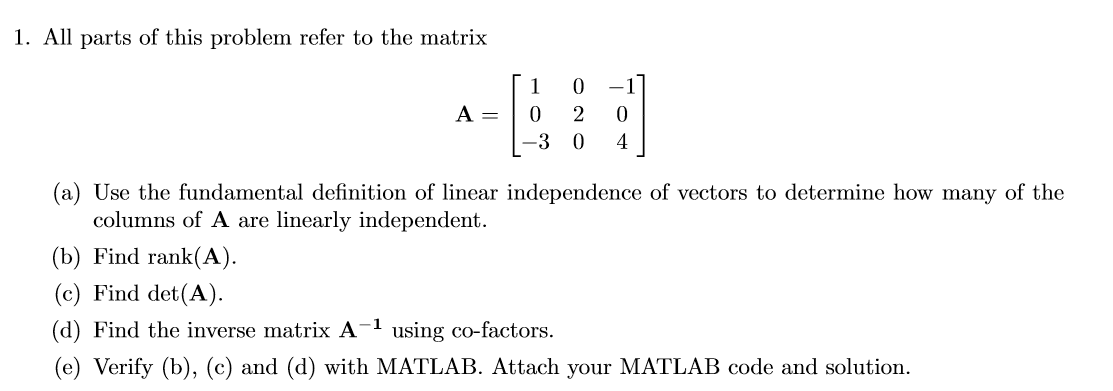 Solved All parts of this problem refer to the matrix A = [1 | Chegg.com