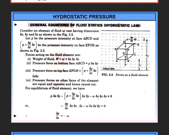 Solved HYDROSTATIC PRESSURE |GENERAL EQUATIONS OF FLUID | Chegg.com