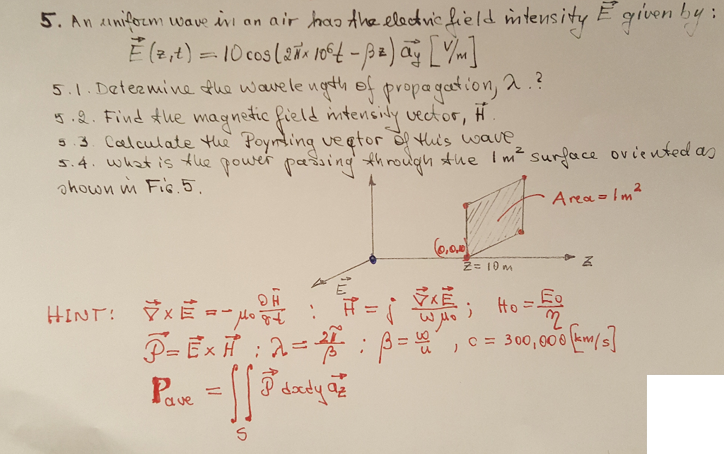 Solved A uniform wave in an air has the electric field | Chegg.com