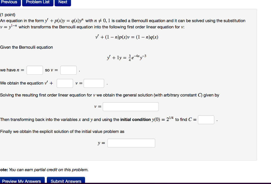 Solved Previous Problem ListNext (1 point) An equation in | Chegg.com