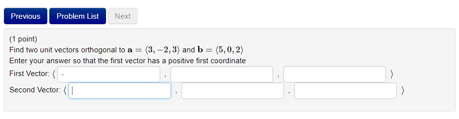 Solved Previous Problem List Next (1 point) Find two unit | Chegg.com