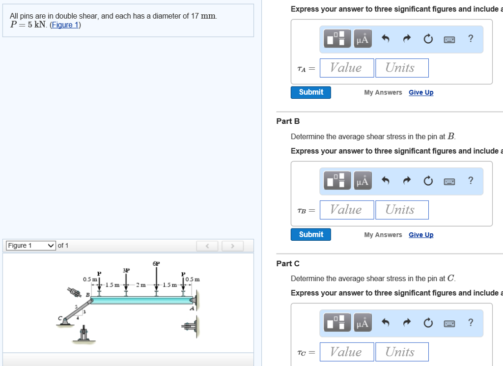 Solved All pins are in double shear, and each has a diameter | Chegg.com