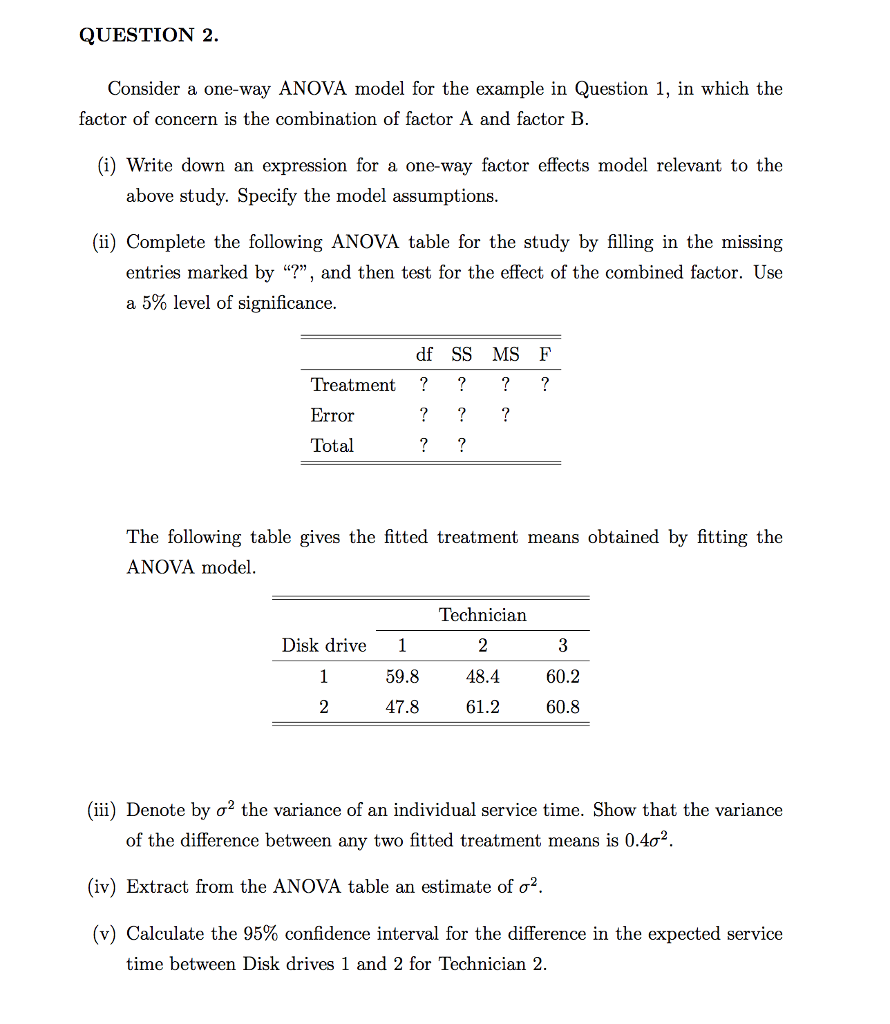 QUESTION 2. Consider a one-way ANOVA model for the | Chegg.com