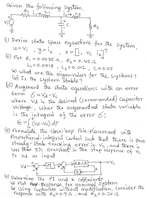 Given the following system. Derive state space | Chegg.com