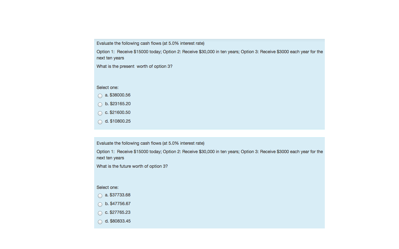 Solved Evaluate the following cash flows (at 5.0% interest | Chegg.com