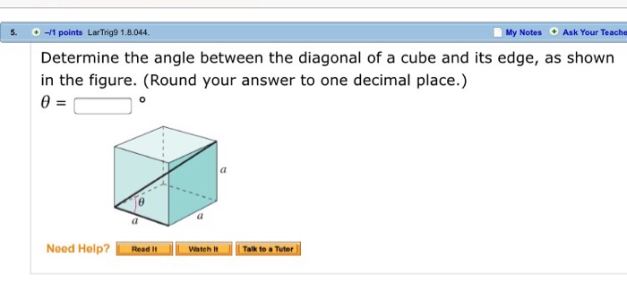 Solved Determine the angle between the diagonal of a cube | Chegg.com
