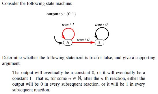 Solved Consider the following state machine: output: y: o,1) | Chegg.com