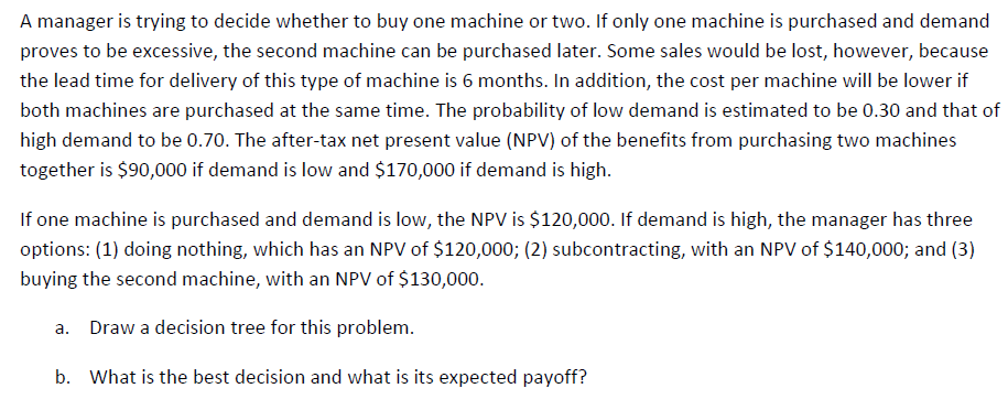 Solved A manager is trying to decide whether to buy one | Chegg.com