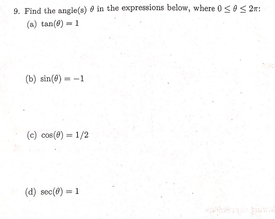 Solved Find the angle(s) theta in the expressions below, | Chegg.com
